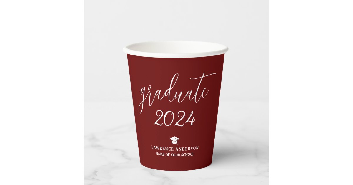 Modern Elegant Burgundy Graduate 2024 Graduation Paper Cups | Zazzle