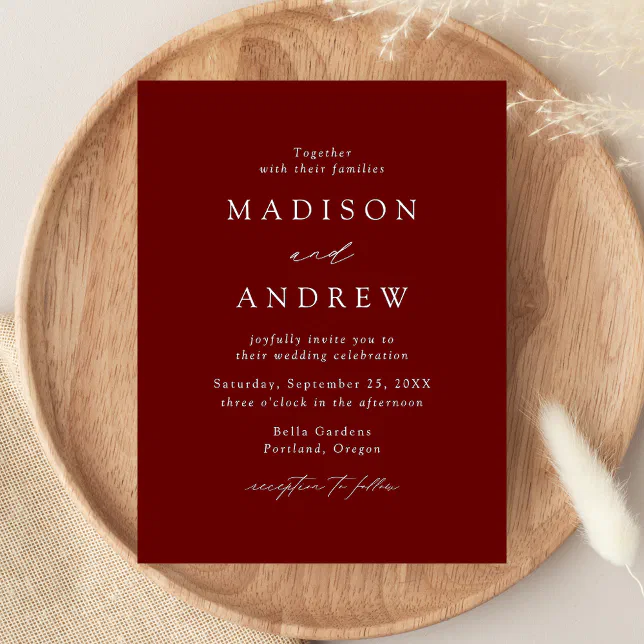 Modern Elegant Burgundy Wedding Invitation Postcard | Zazzle