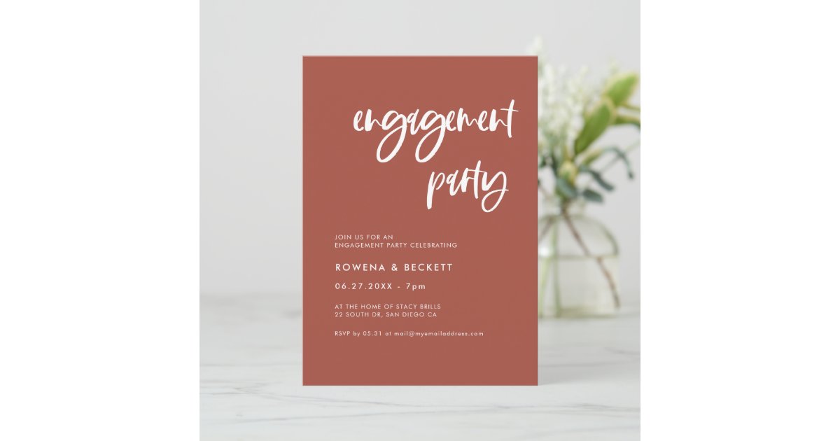 Modern elegant burnt brick Engagement party Invitation | Zazzle