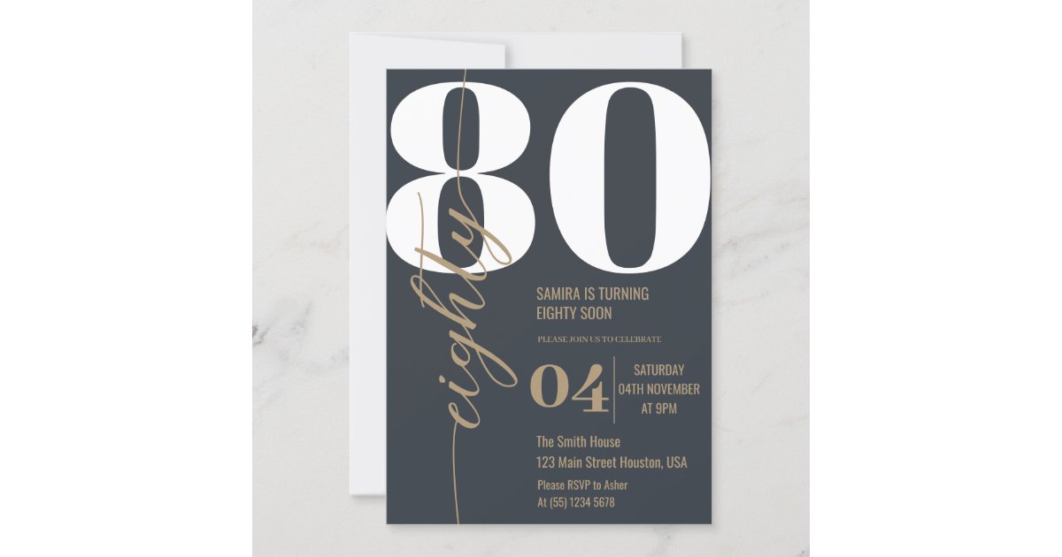 Modern Elegant Calligraphy EIGHTY 80th Birthday I Invitation | Zazzle