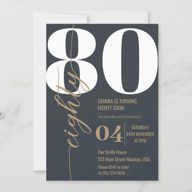Modern Elegant Calligraphy EIGHTY 80th Birthday I Invitation | Zazzle