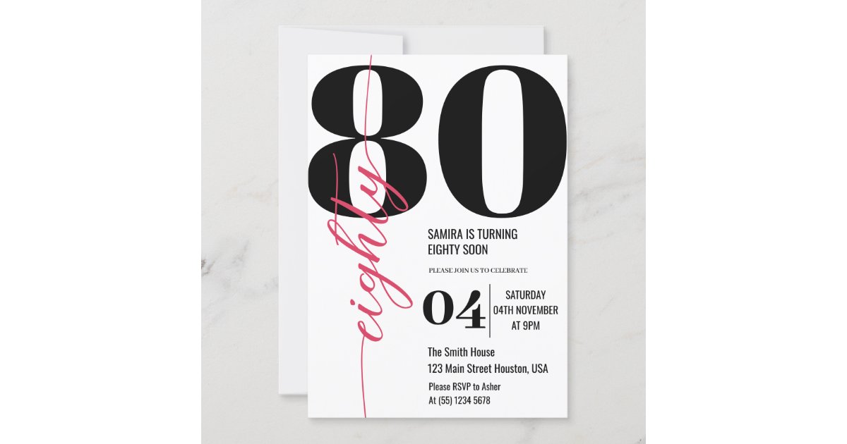 Modern Elegant Calligraphy EIGHTY 80th Birthday Invitation | Zazzle