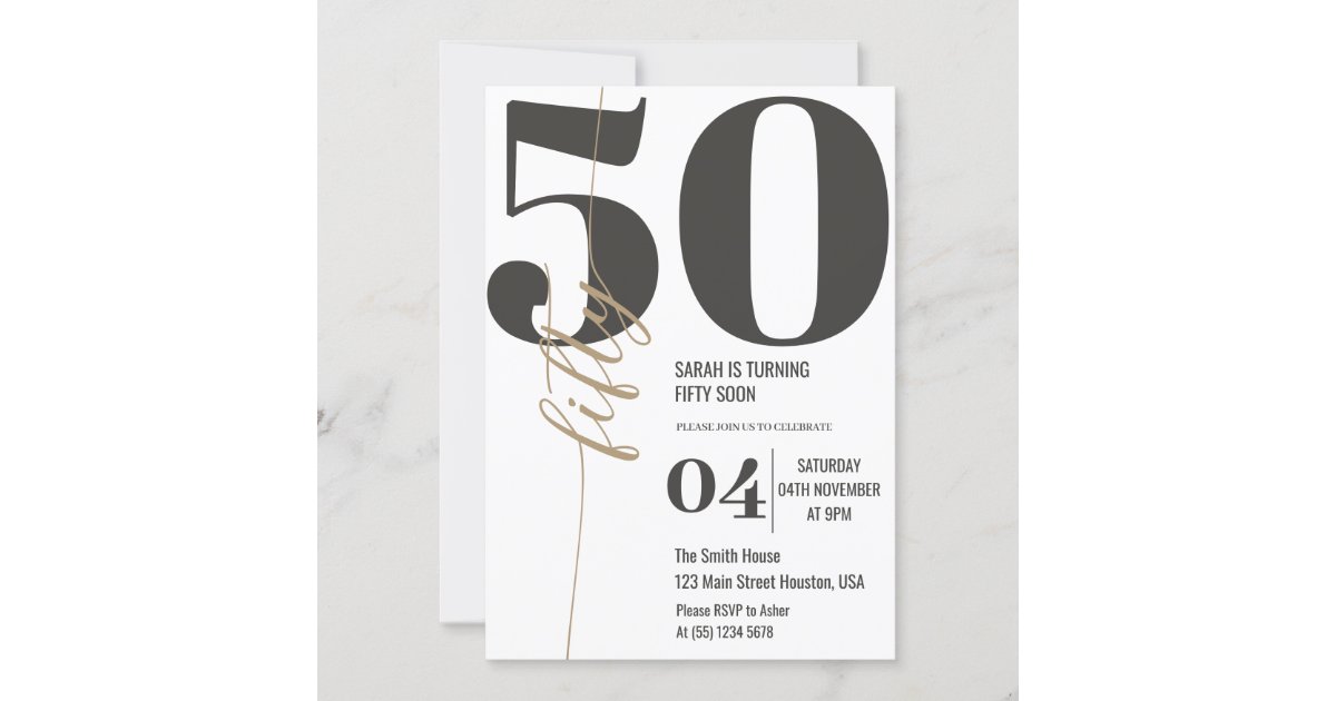 Modern Elegant Calligraphy FIFTY 50th Birthday Invitation | Zazzle
