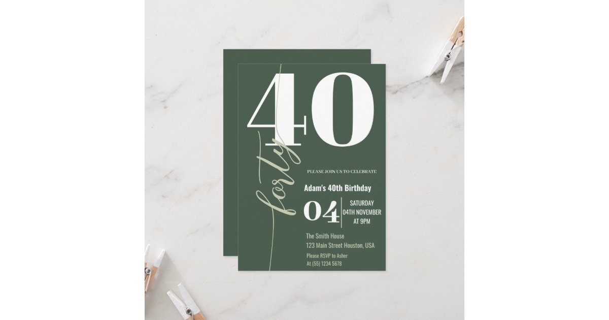 Modern Elegant Calligraphy FORTY 40th Birthday Invitation | Zazzle