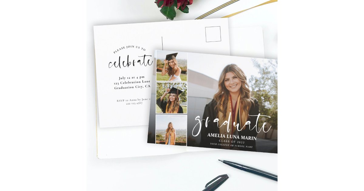 Modern Elegant Calligraphy Fun Graduation Postcard | Zazzle