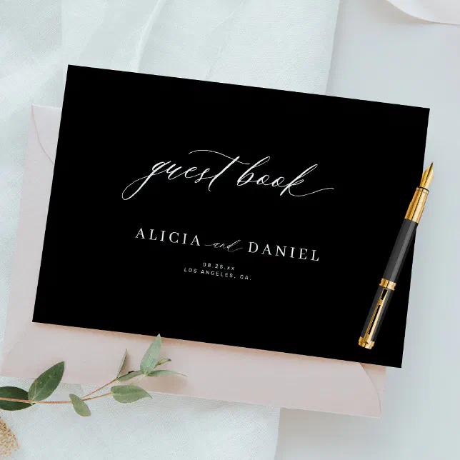 Modern elegant calligraphy minimalist wedding guest book | Zazzle