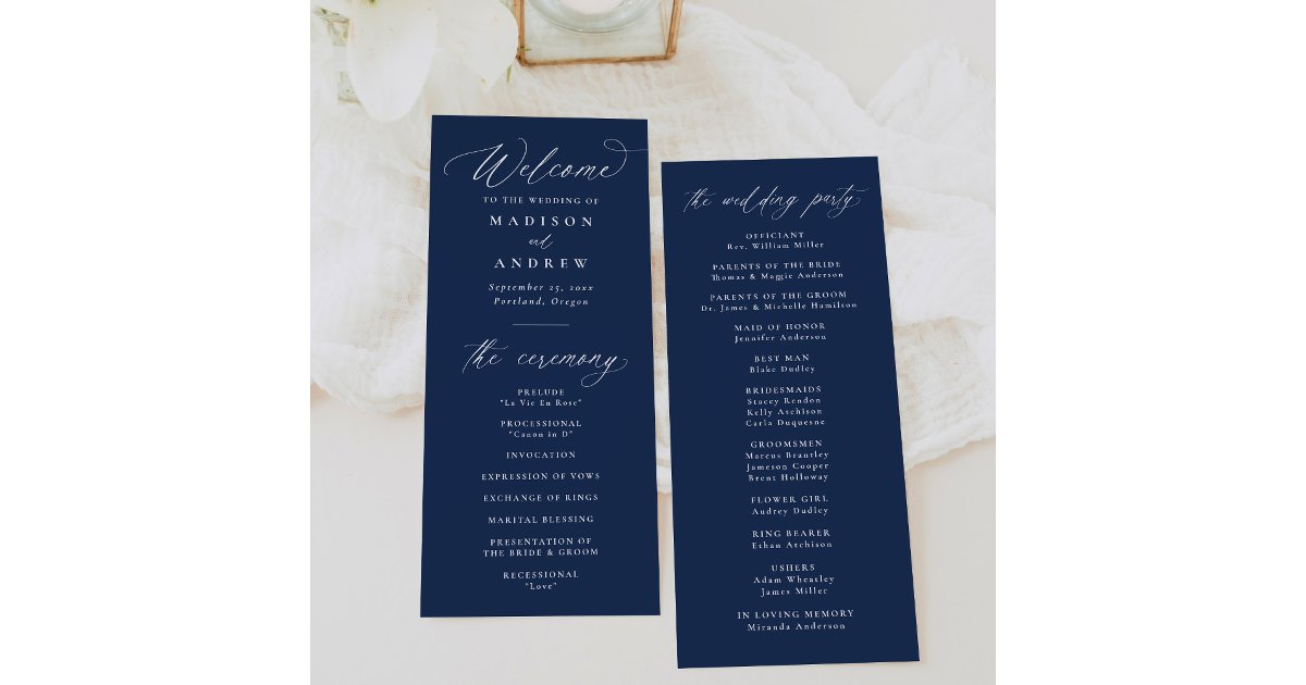 Modern Elegant Calligraphy Navy Wedding Program | Zazzle