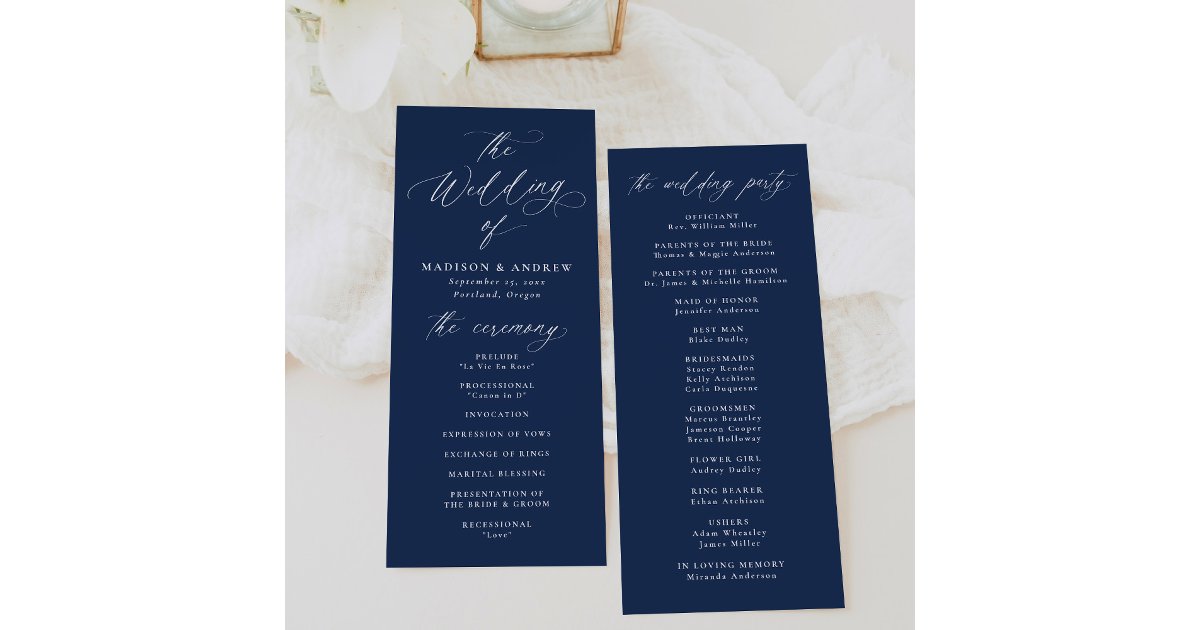 Modern Elegant Calligraphy Navy Wedding Program | Zazzle