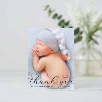 Modern Elegant Calligraphy New Baby Thank You B Postcard | Zazzle