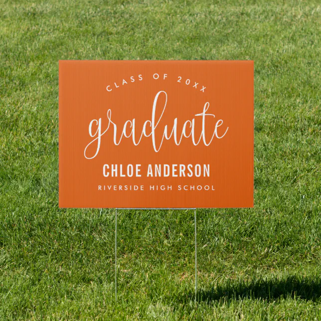 Modern Elegant Calligraphy Orange Graduation Yard Sign | Zazzle