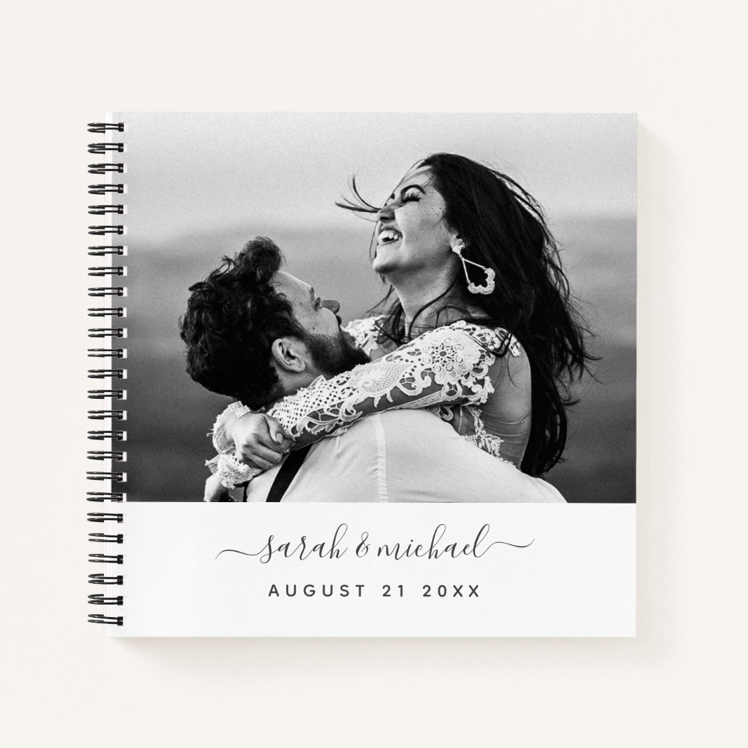 Modern Elegant Calligraphy Photo Wedding Guest Notebook | Zazzle