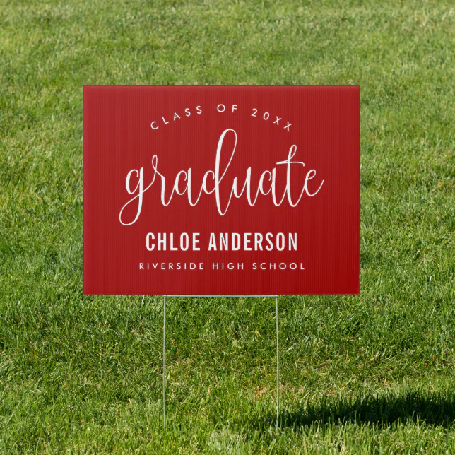 Modern Elegant Calligraphy Red Graduation Yard Sign | Zazzle