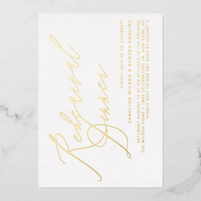 Modern Elegant Calligraphy Rehearsal Dinner Foil Invitation | Zazzle