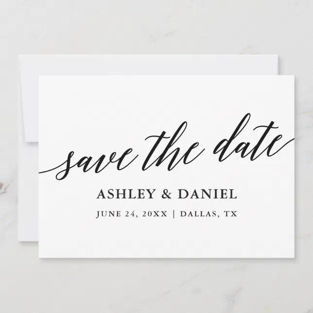 Modern Elegant Calligraphy Save The Date Flat Card | Zazzle