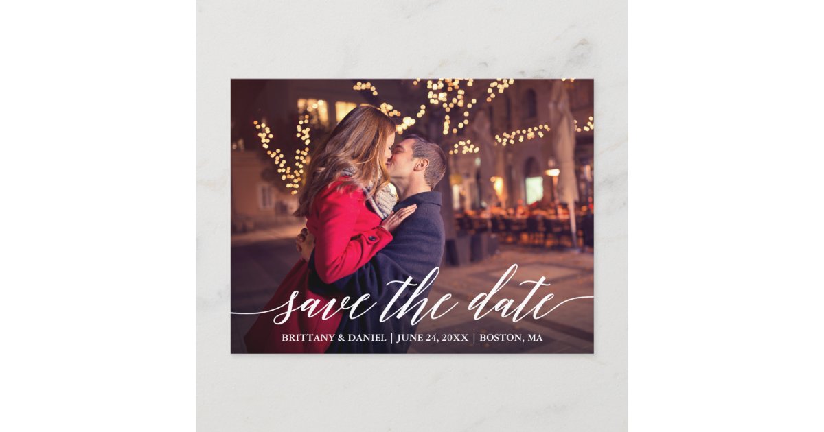 Modern Elegant Calligraphy Save The Date Photo Postcard | Zazzle