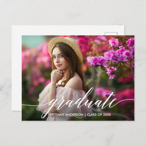 Modern Elegant Calligraphy Script Graduate Photo Postcard | Zazzle