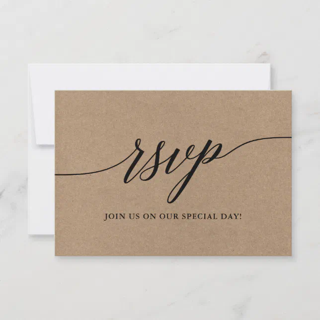 Modern Elegant Calligraphy Script Kraft Wedding RSVP Card | Zazzle