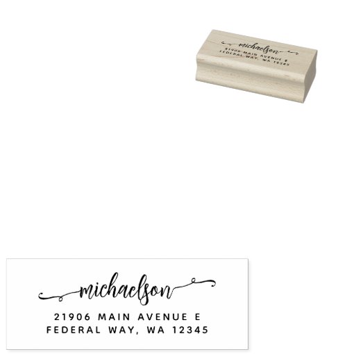 Modern Elegant Calligraphy Script Last Name Rubber Stamp | Zazzle