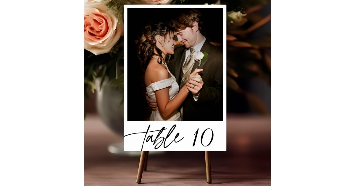 Modern Elegant Calligraphy Script Photo Wedding Table Number | Zazzle