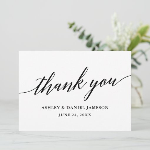 Modern Elegant Calligraphy Script Wedding Thank You Card | Zazzle