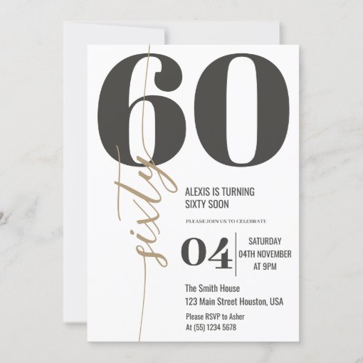 Modern Elegant Calligraphy SIXTY 60th Birthday Invitation | Zazzle
