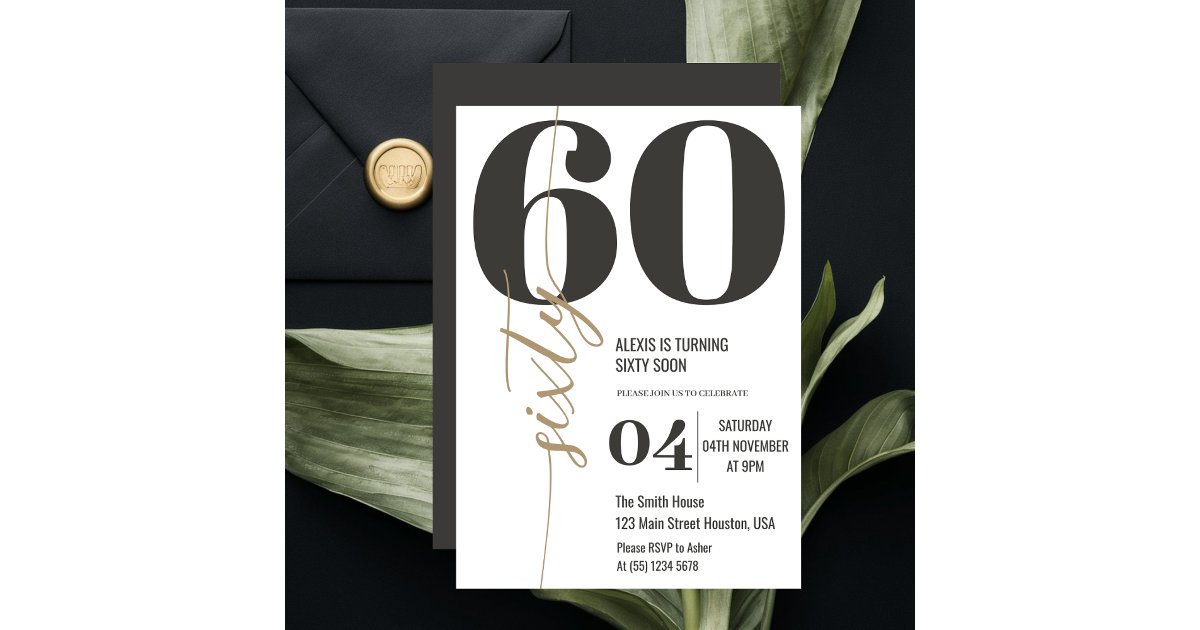 Modern Elegant Calligraphy SIXTY 60th Birthday Invitation | Zazzle