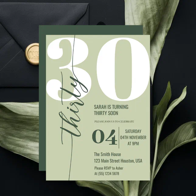 Modern Elegant Calligraphy Thirty 30th Birthday Invitation | Zazzle
