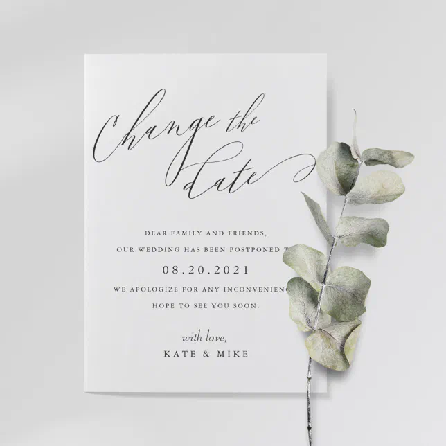 Modern Elegant Calligraphy Wedding Change the Date Invitation | Zazzle