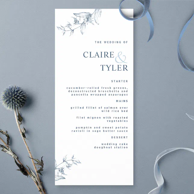 Modern Elegant Chic Blue Wedding Menu | Zazzle