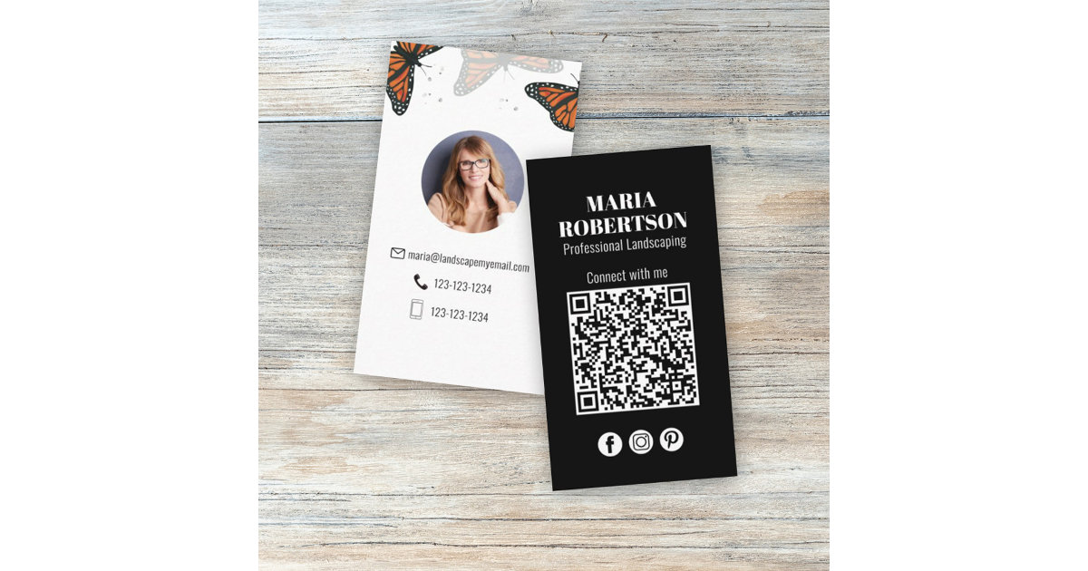 Modern Elegant Chic Butterflies Nature QR Code Business Card | Zazzle