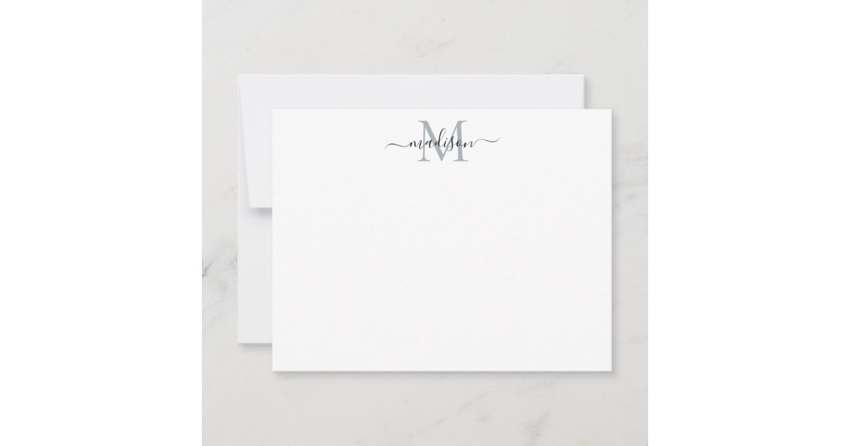Modern Elegant Chic Girly Script Monogram Gray Note Card | Zazzle