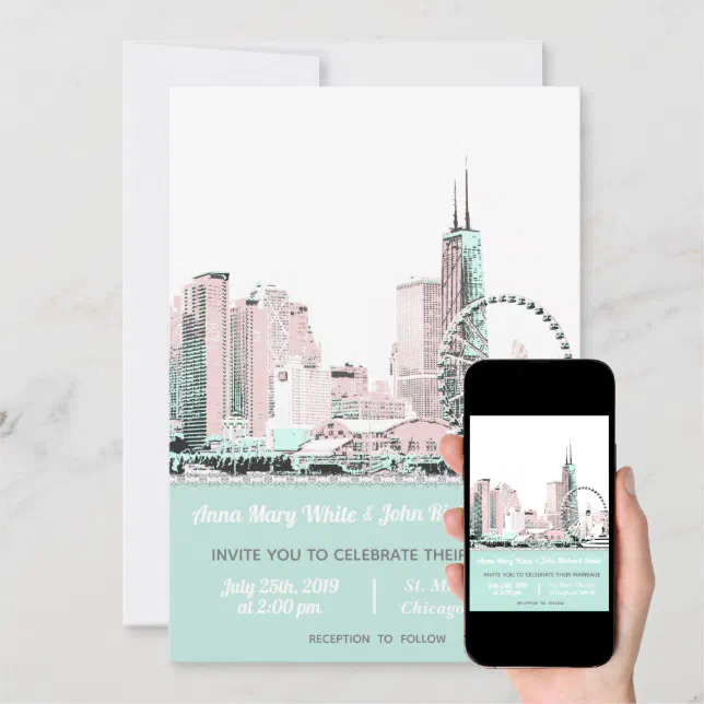 Modern Elegant Chicago City Skyline Invitation | Zazzle