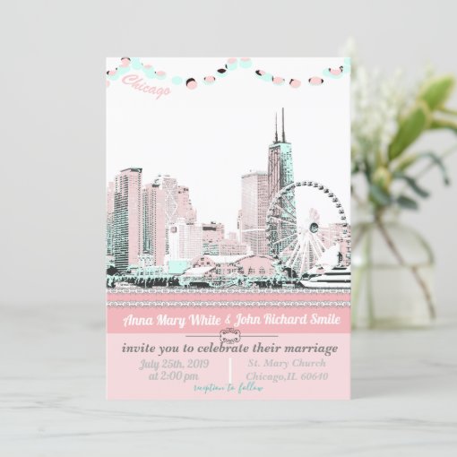 Modern Elegant Chicago Skyline Invitation | Zazzle