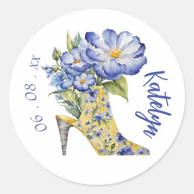 Modern Elegant Chinoiserie Floral High-Heel Classic Round Sticker | Zazzle