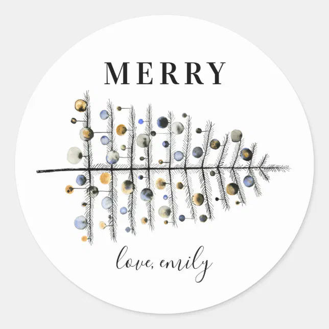Modern Elegant Christmas Holiday Tree Classic Round Sticker | Zazzle