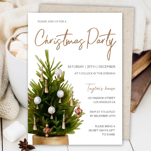Modern Elegant Christmas Tree Party Invitation | Zazzle