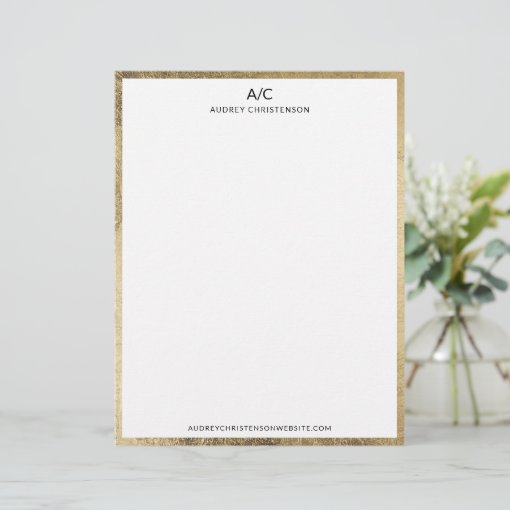 Modern elegant classic monogram chic gold frame letterhead | Zazzle