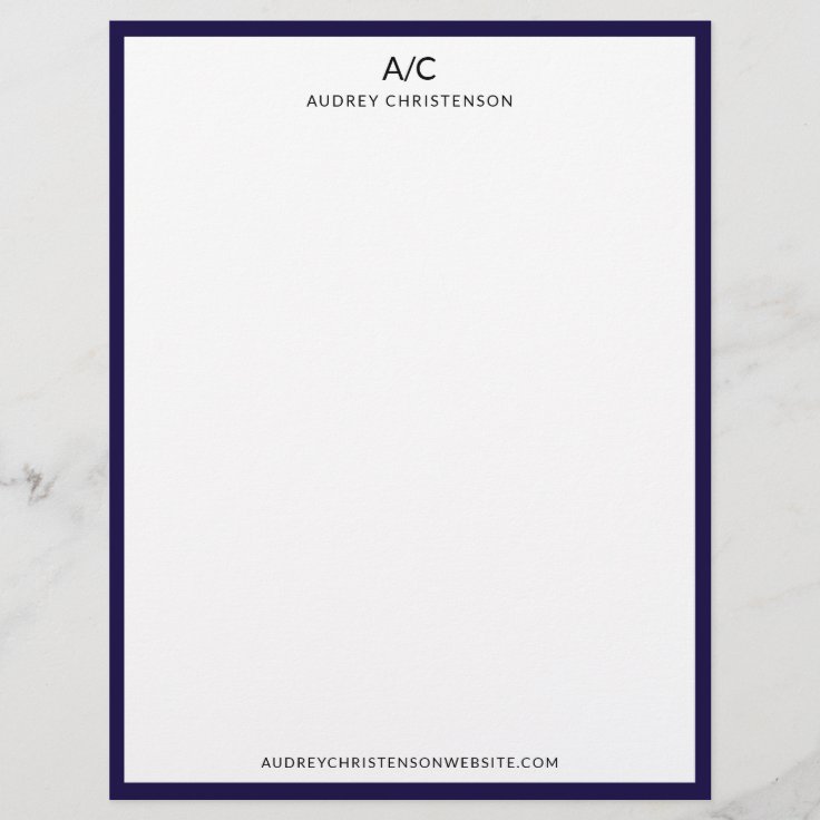Modern elegant classic monogram navy blue frame letterhead | Zazzle