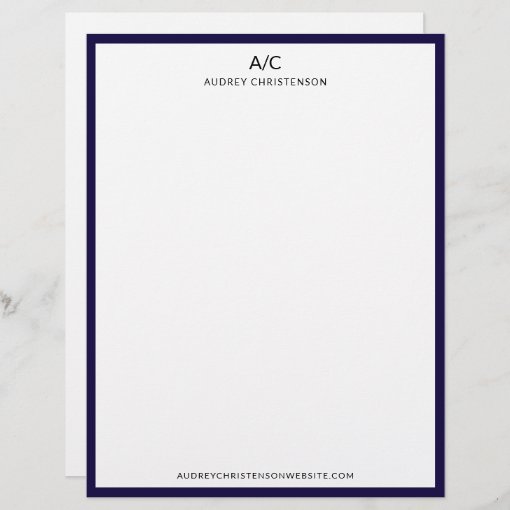Modern elegant classic monogram navy blue frame letterhead | Zazzle