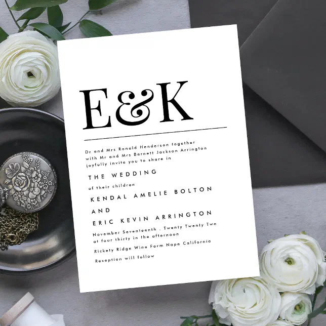 Modern Elegant | Classic Monogram Wedding Invitation | Zazzle
