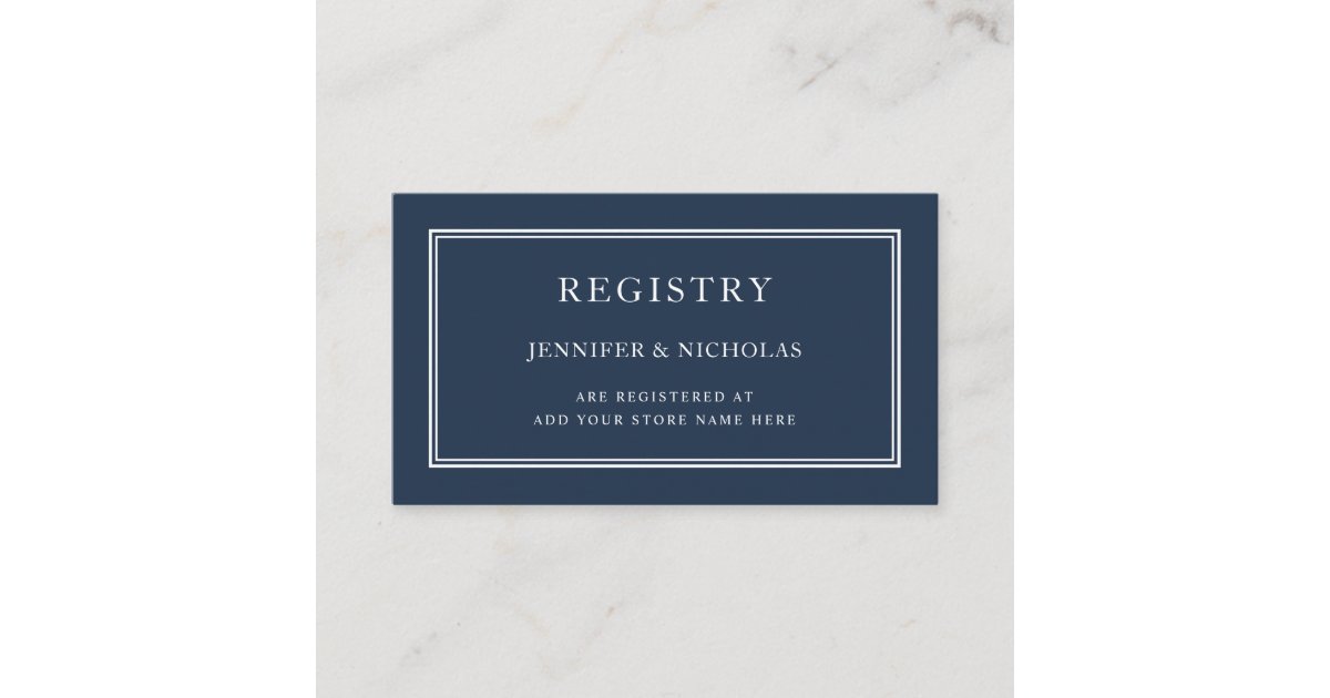 Modern Elegant Classic Navy Blue Wedding Registry Enclosure Card | Zazzle