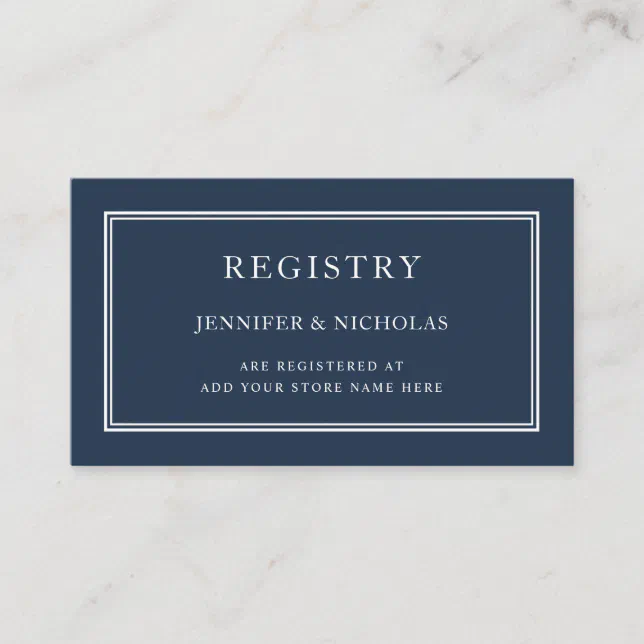 Modern Elegant Classic Navy Blue Wedding Registry Enclosure Card | Zazzle