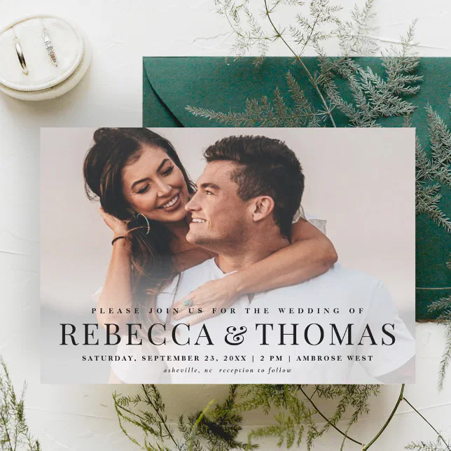 Modern Elegant Classic Photo Wedding Magnetic Invitation | Zazzle
