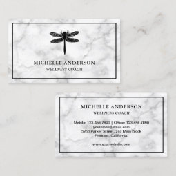 Modern Elegant Classic White Marble Dragonfly Business Card | Zazzle