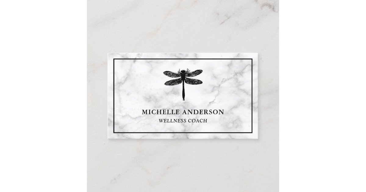 Modern Elegant Classic White Marble Dragonfly Business Card | Zazzle