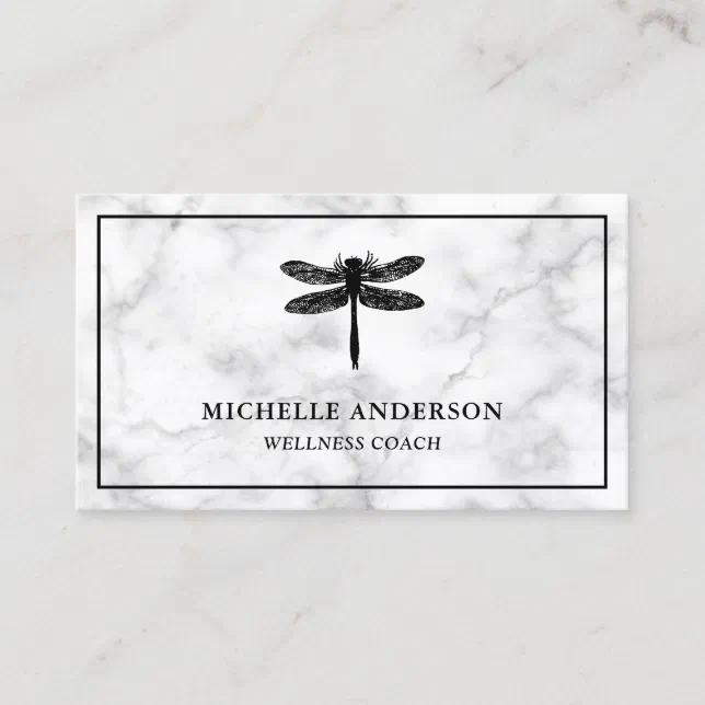 Modern Elegant Classic White Marble Dragonfly Business Card | Zazzle