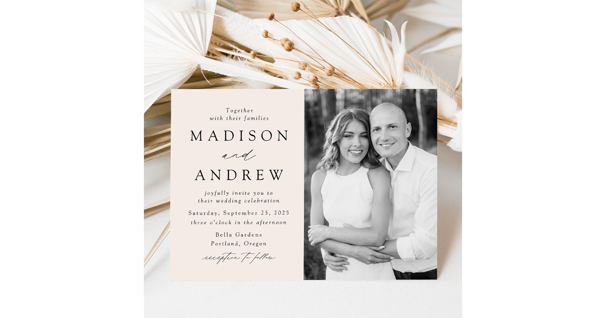 Modern Elegant Cream Photo Wedding Invitation | Zazzle