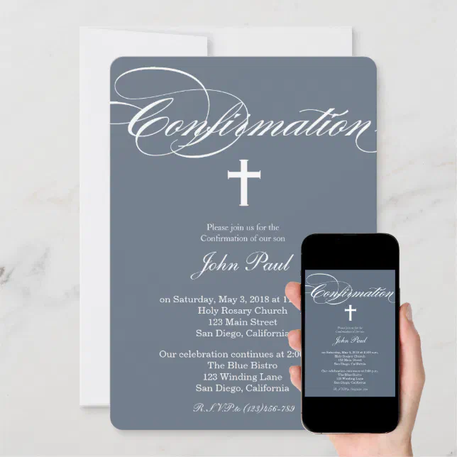 Modern Elegant Cross Confirmation Invitation | Zazzle