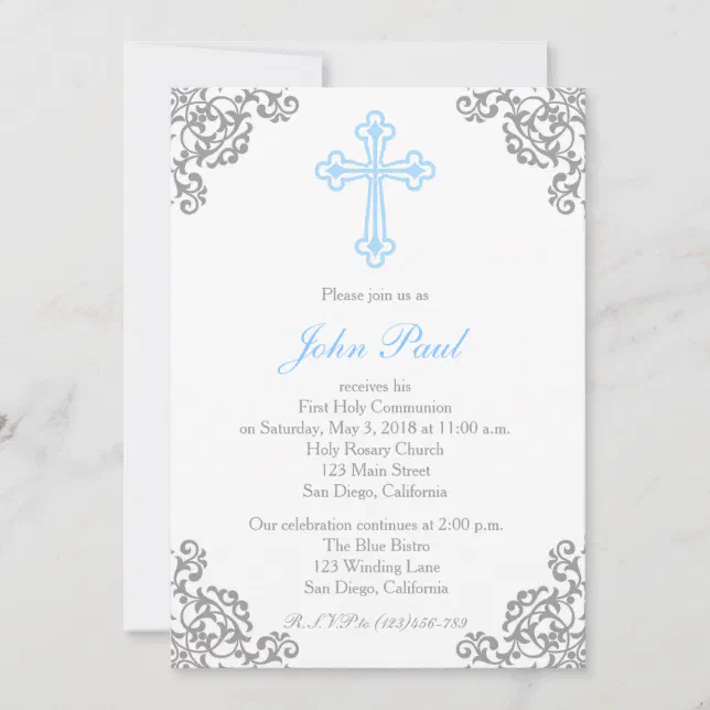 Modern Elegant Cross First Communion Invitation | Zazzle