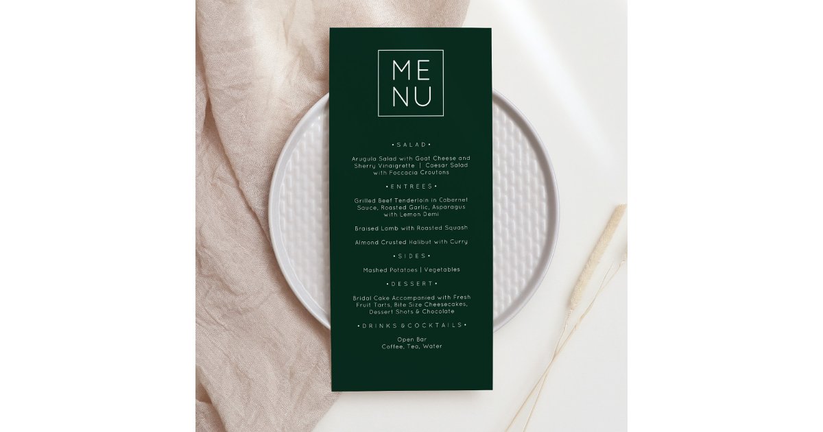 Modern Elegant Dark Green Menu Card | Zazzle